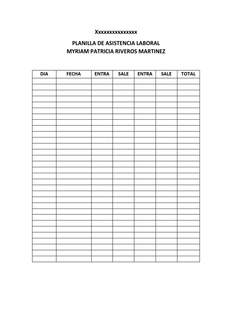 Plantilla de Asistencia Laboral | PDF