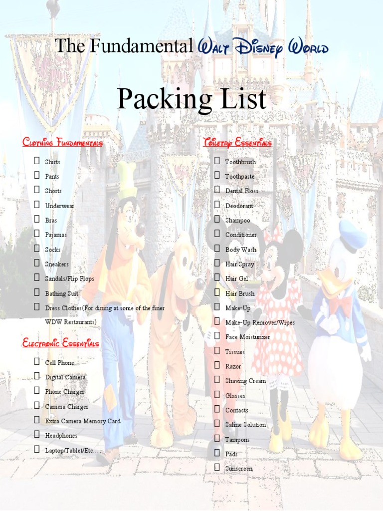 The Fundamental Walt Disney World Packing List PDF | PDF