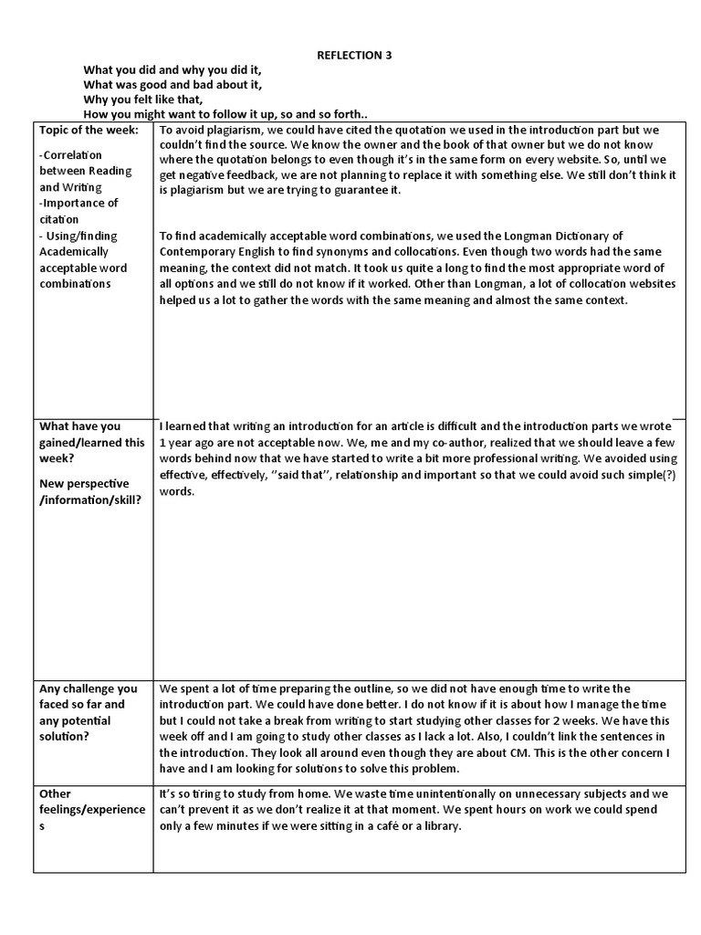 Reflection Template For R2 (Week 3) .Done | PDF | Plagiarism ...