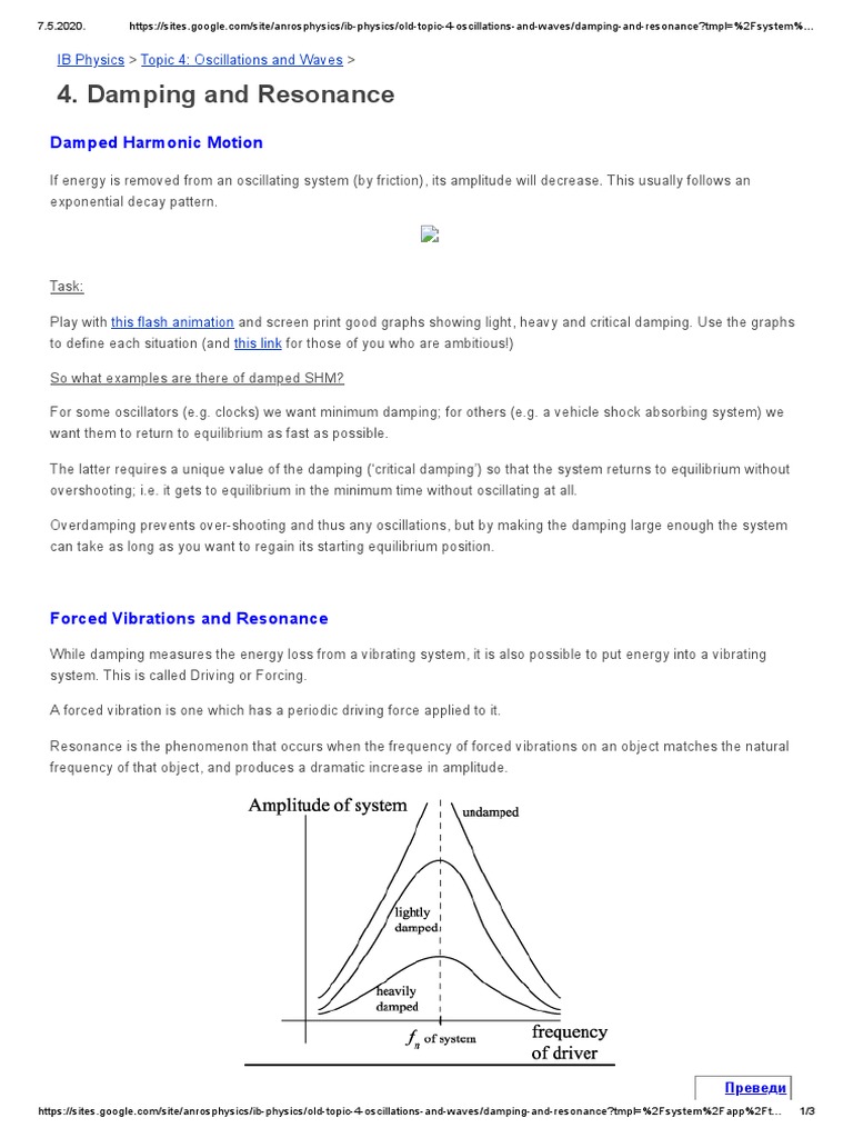 Damping and Resonance: Damped Harmonic Motion | PDF | Resonance | Oscillation