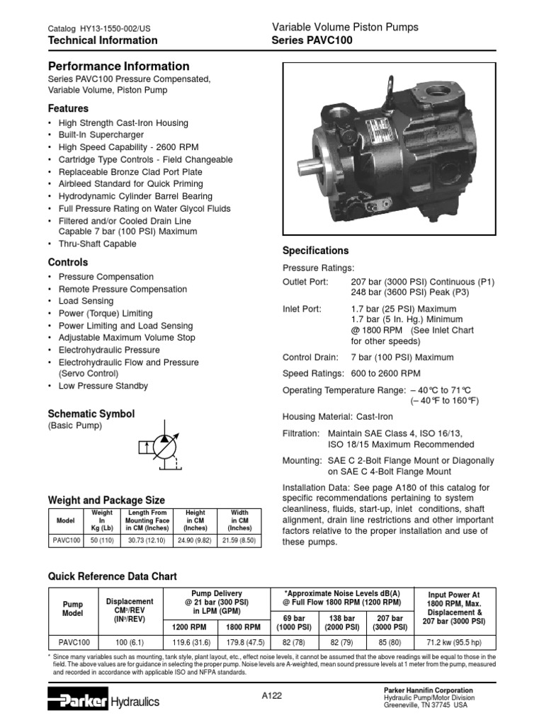 Bomba Pavc100 Parker | PDF | Horsepower | Pump