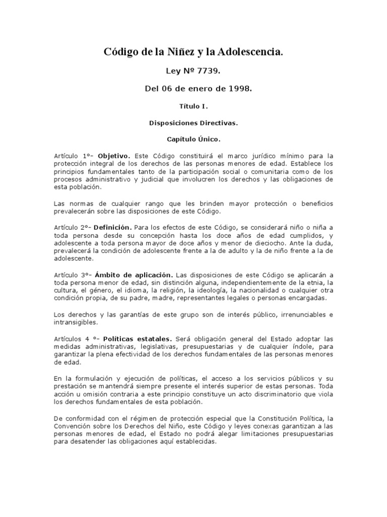 Código Protección Niñez y Adolescencia | PDF | Menor (ley) | Derecho laboral