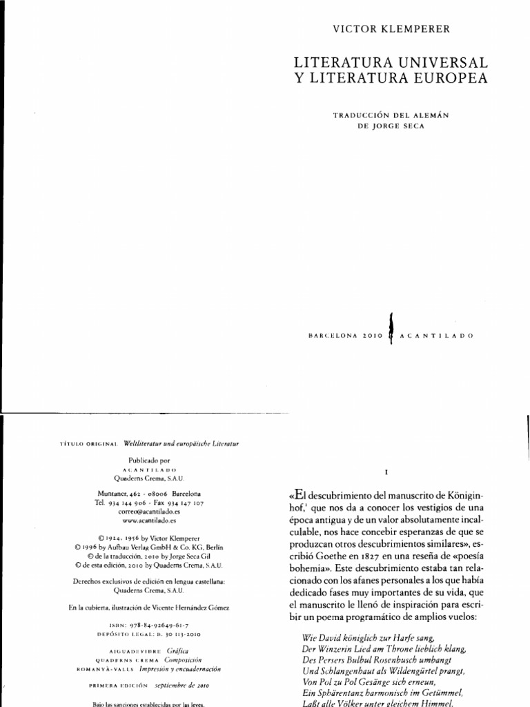 Klemperer - Literatura Universal y Literatura Europea | PDF