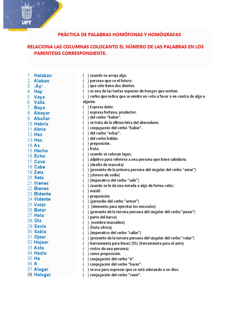 Ejercicios de Homófonas y Homógrafas | PDF | Verbo | Idiomas