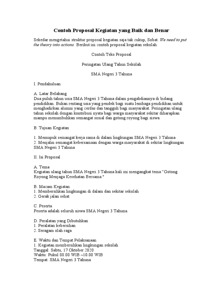 Contoh Proposal Kegiatan Yang Baik Dan Benar | PDF