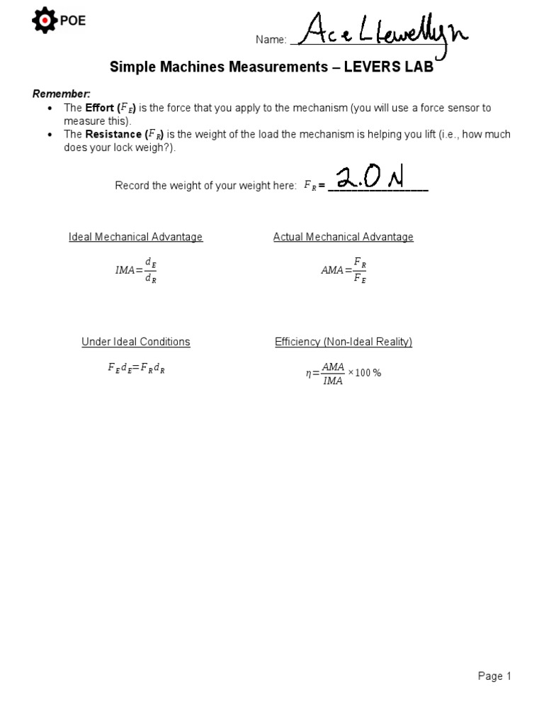 Levers Lab Simple Machines Measurements | PDF | Lever | Machines