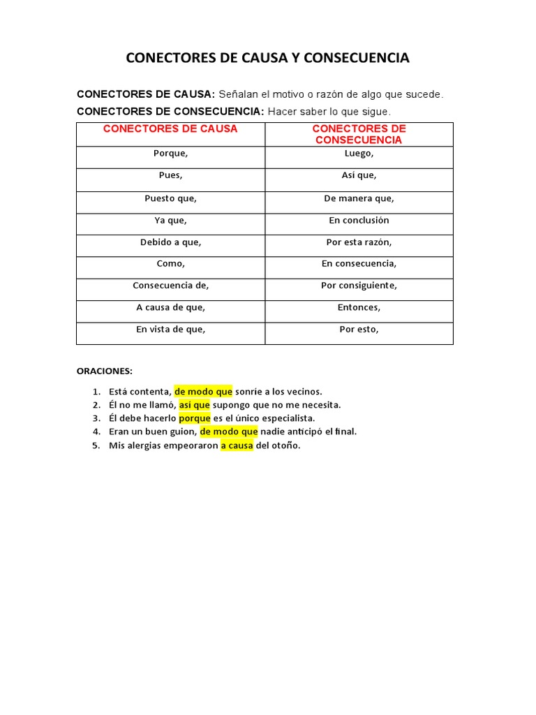 Conectores de Causa y Consecuencia | PDF