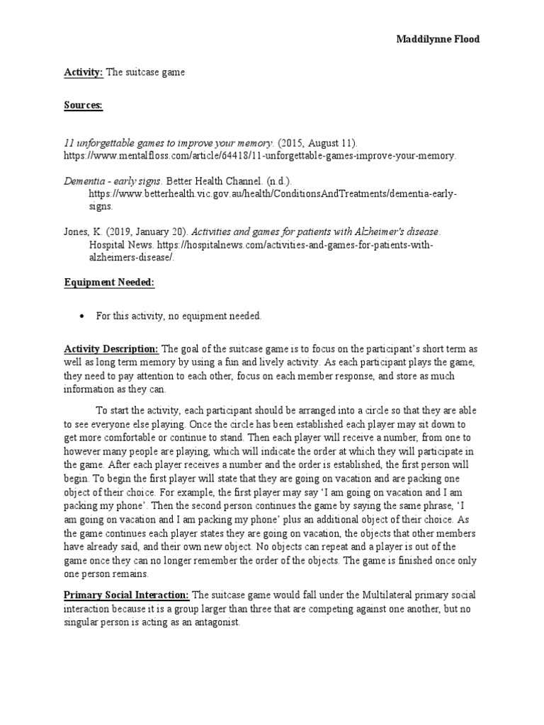 Suitcase Game | PDF | Dementia | Aphasia