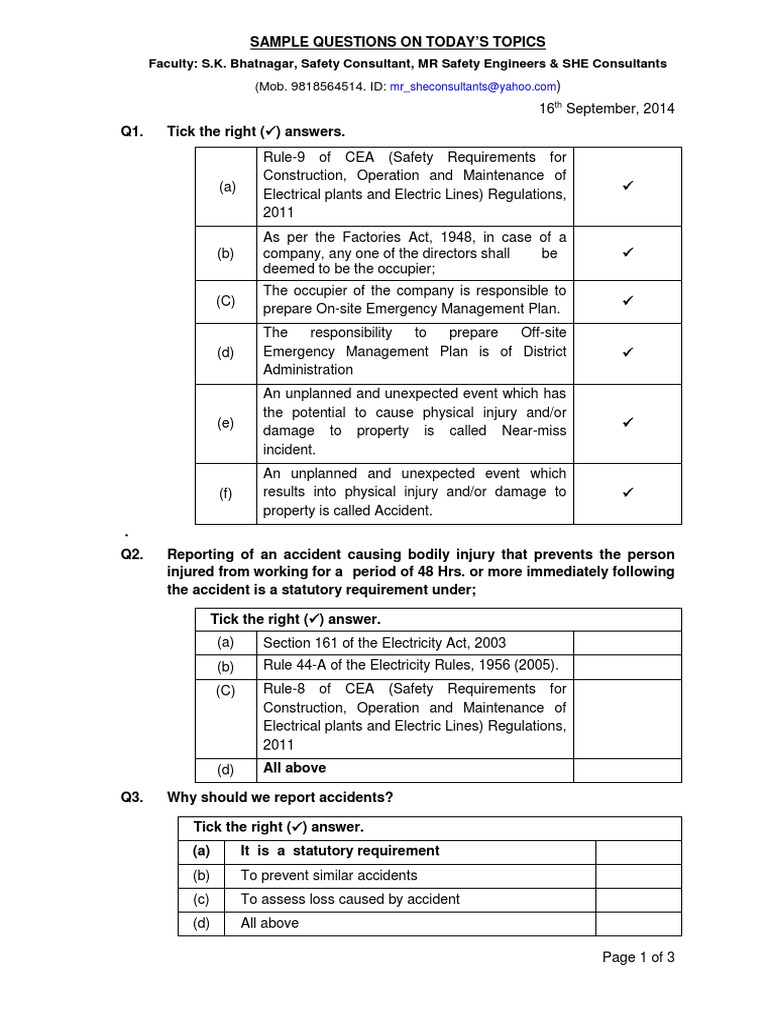 Sample Question Paper - CBIP - CEA & Electrical Safety - 2016 | PDF ...