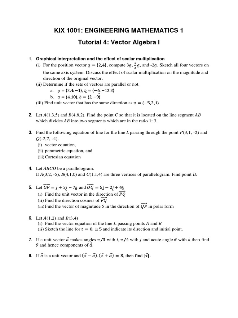 Tutorial 4 Vector Algebra I | PDF