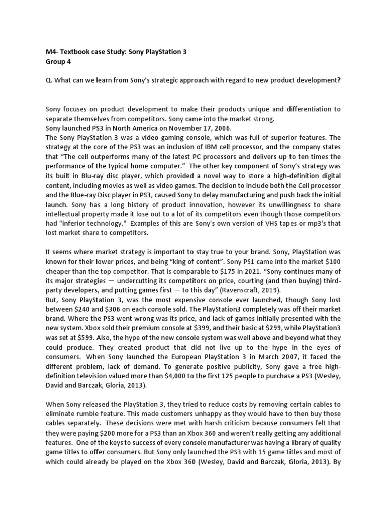M4-Textbook Case Study: Sony Playstation 3 Group 4 | PDF | Play Station 3 | Play Station