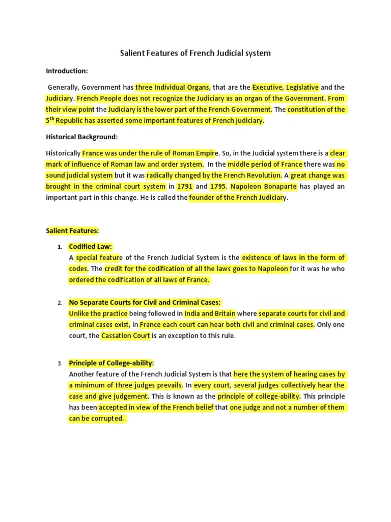 Salient Features of French Judicial System | PDF | Judiciaries ...