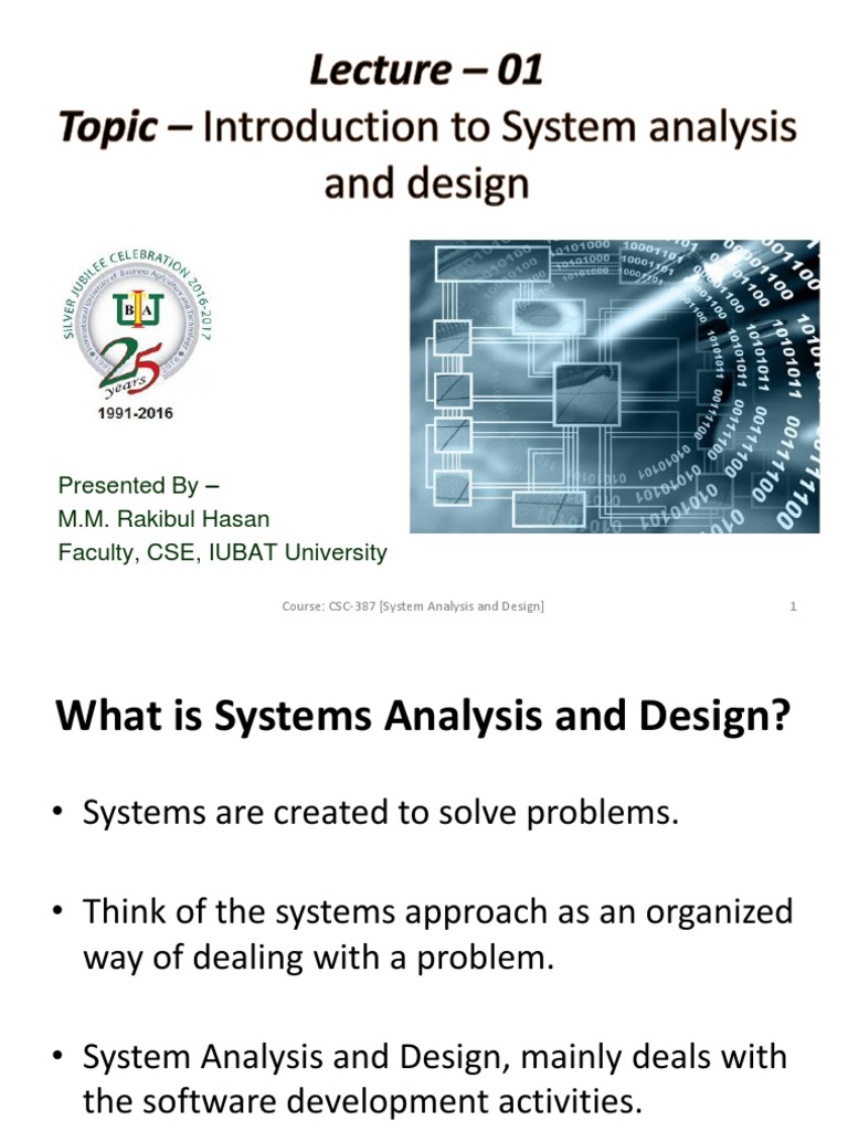 Lecture-1 Introduction To SAD | PDF | System | Input/Output