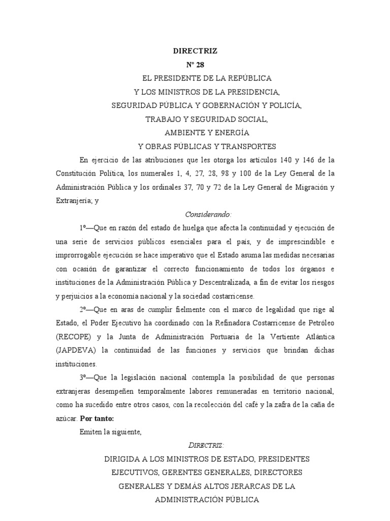 Directriz 28 2003 P. | PDF | Administración Pública | Costa Rica