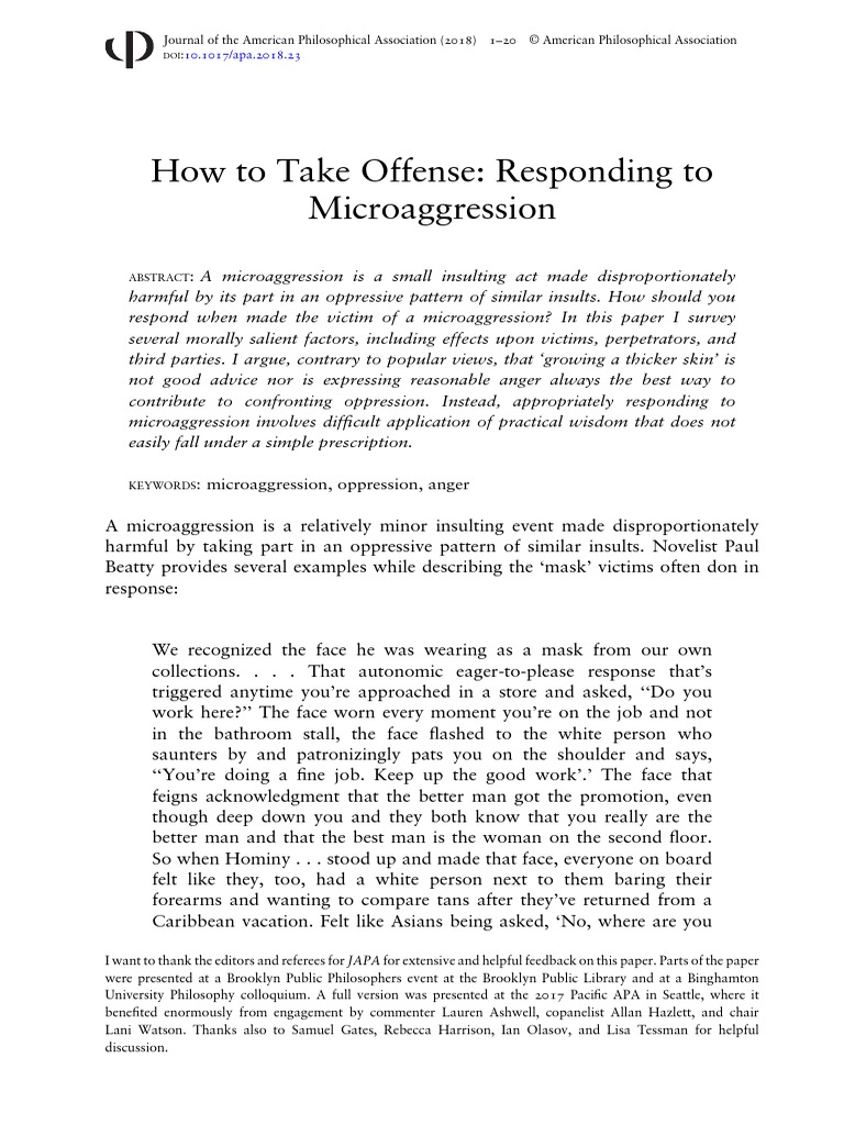 How To Take Offense Responding To Microaggression Rini2018 | PDF ...
