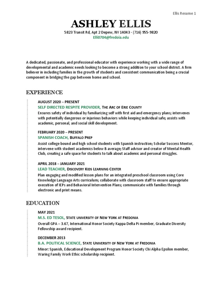 Ashley Ellis Resume | PDF | Mentorship | Applied Psychology