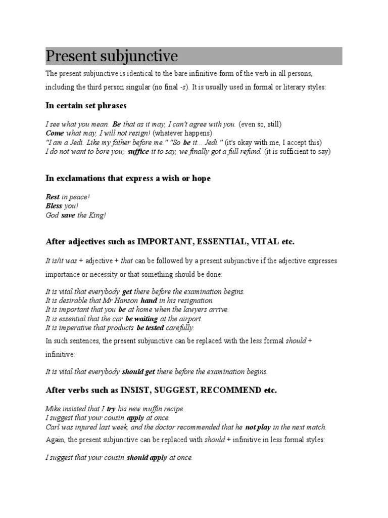 Present subjunctive explained | PDF | Grammar | Language Mechanics