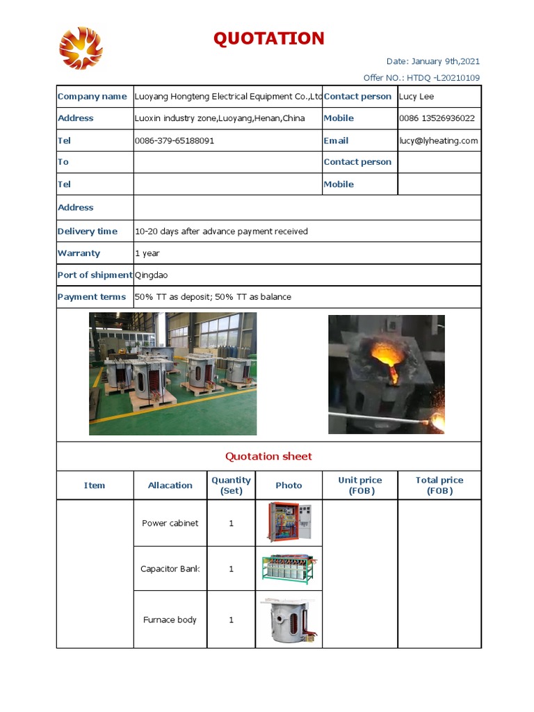 1T Steel induction melting furnace quotation | PDF | Power Inverter ...