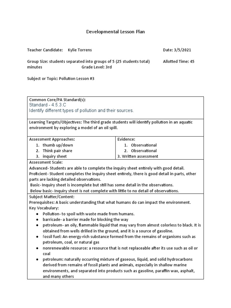 Lesson Plan - Oil Spill-2 | PDF | Atmosphere Of Earth | Air Pollution