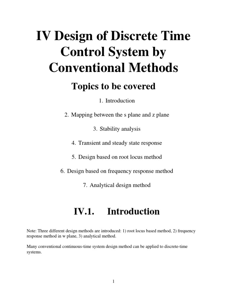 IV Design of Discrete Time Control System by Conventional Methods | PDF | Control Theory | Analysis