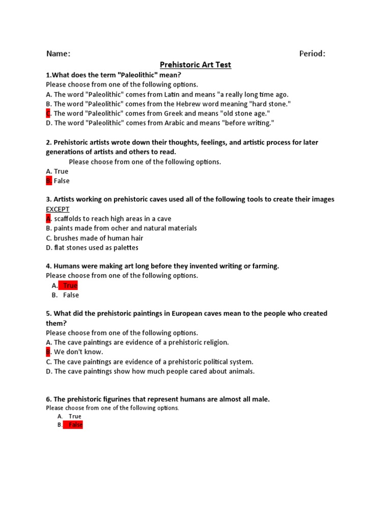 Prehistoric and Ancient Near East Test - Answer Key | PDF | Paleolithic ...