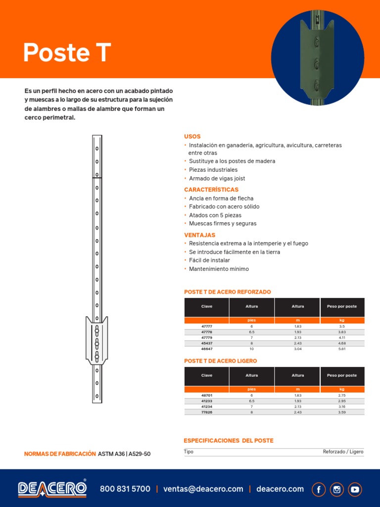 Poste T Deacero Ficha Tecnica | PDF | Sectores Economicos | Materiales ...