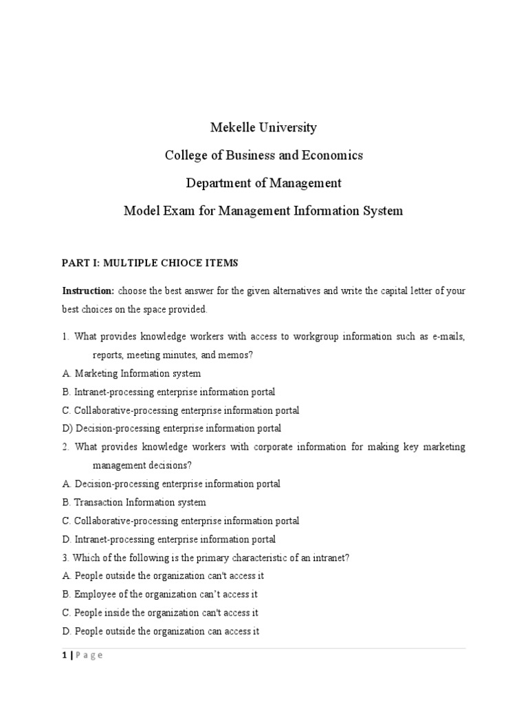 Sample Model Exam | PDF | Decision Support System | Information System