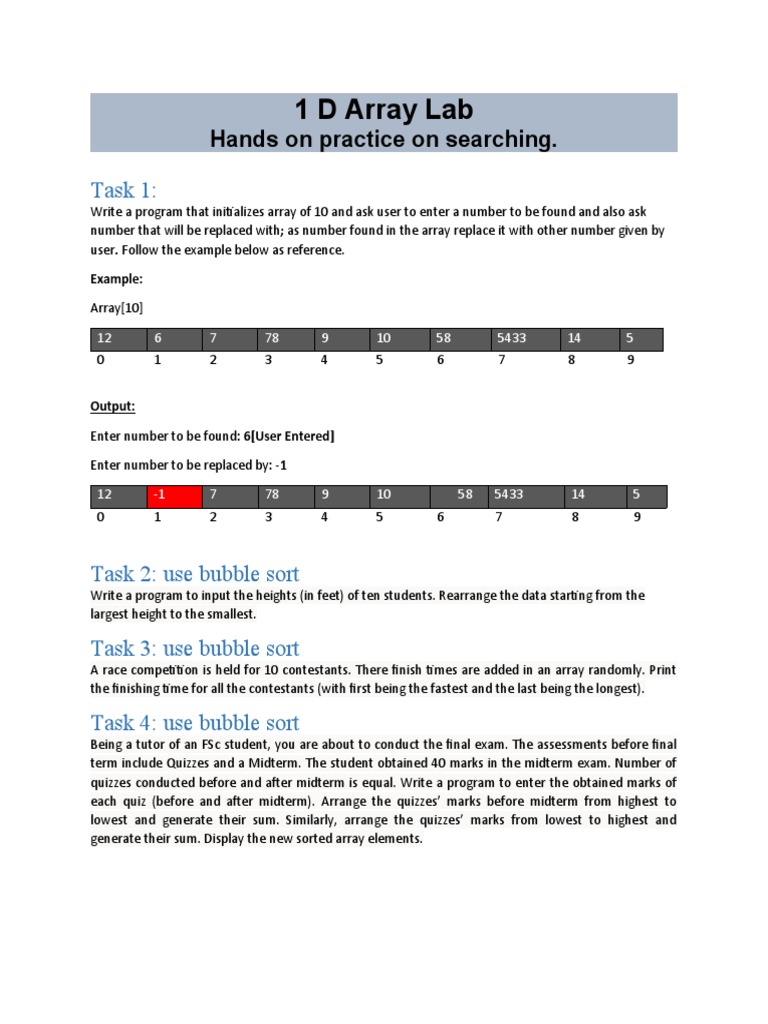 ITC Lab 1D Array Bubble Sort | PDF
