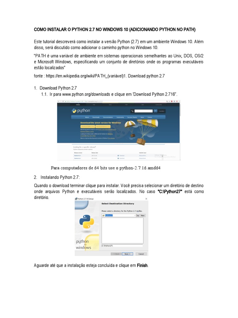 Instalando o Python 2.7 no Windows 10 e configurando variáveis de ...