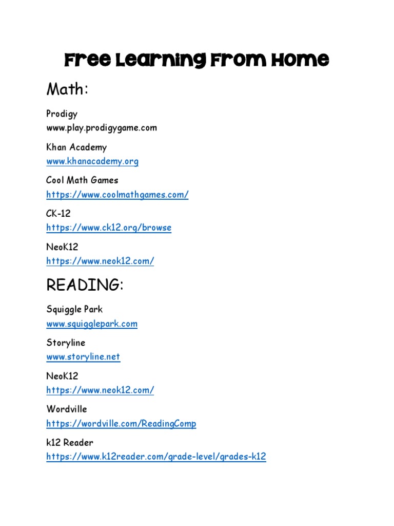Free Learning From Home | PDF