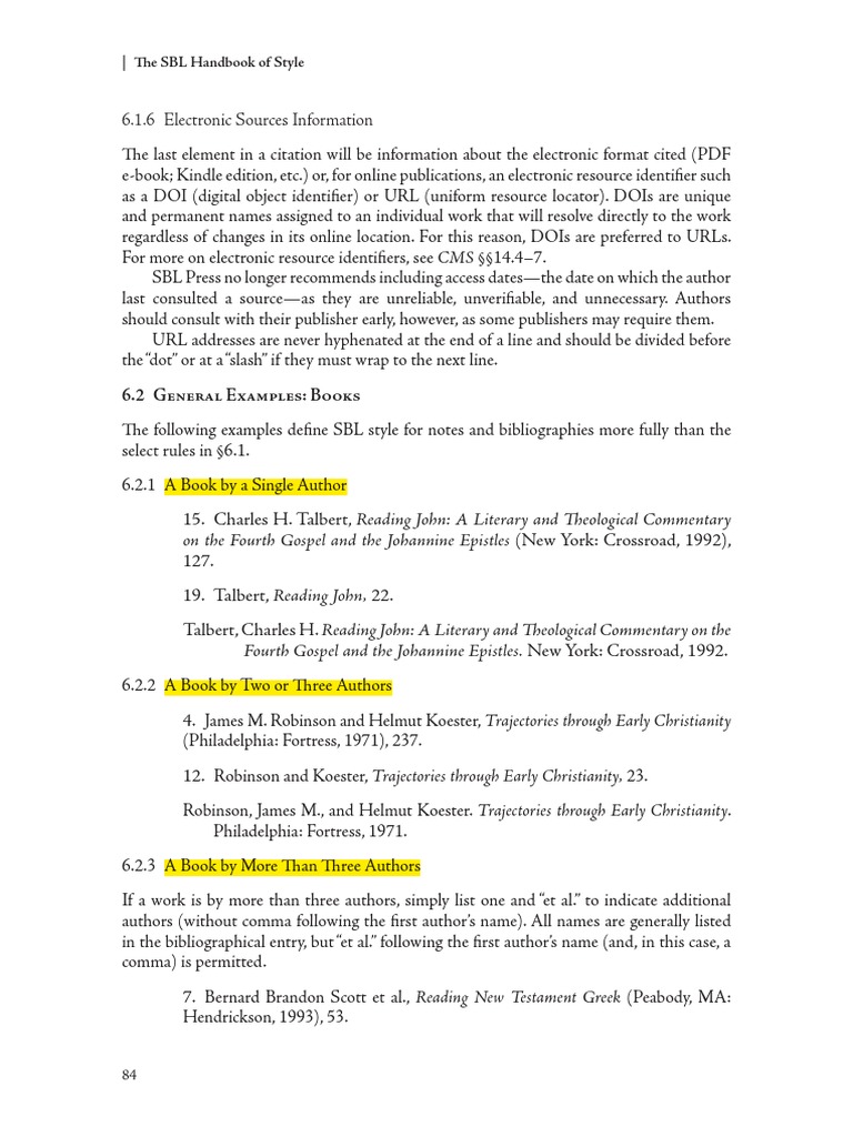 The SBL Handbook of Style - Examples | PDF | Digital Object Identifier | Citation