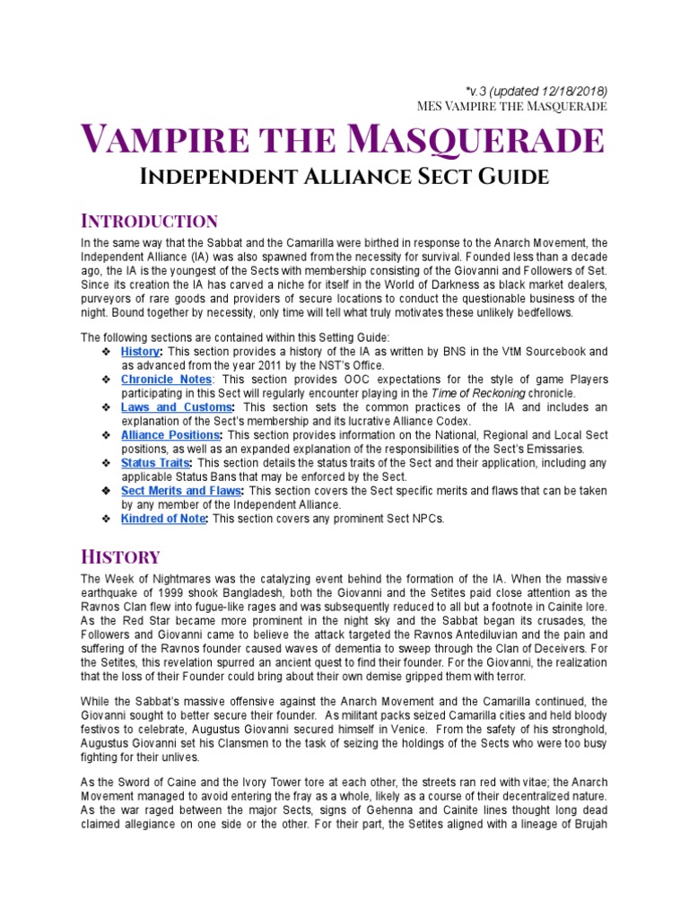 Independent Alliance Sect Guide MES VTM | PDF