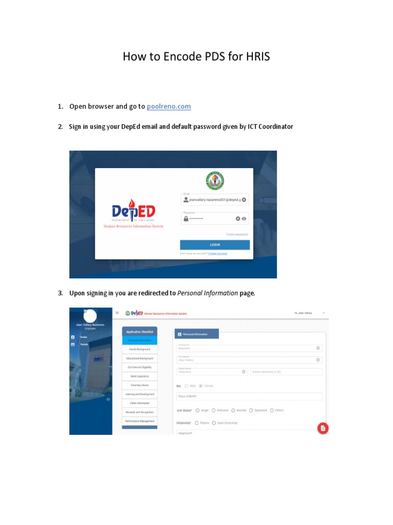 Encoding PDS in DepEd HRIS Guide | PDF