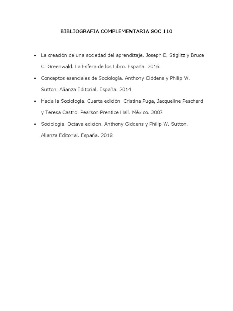 Bibliografia Complementaria Soc 110 | PDF