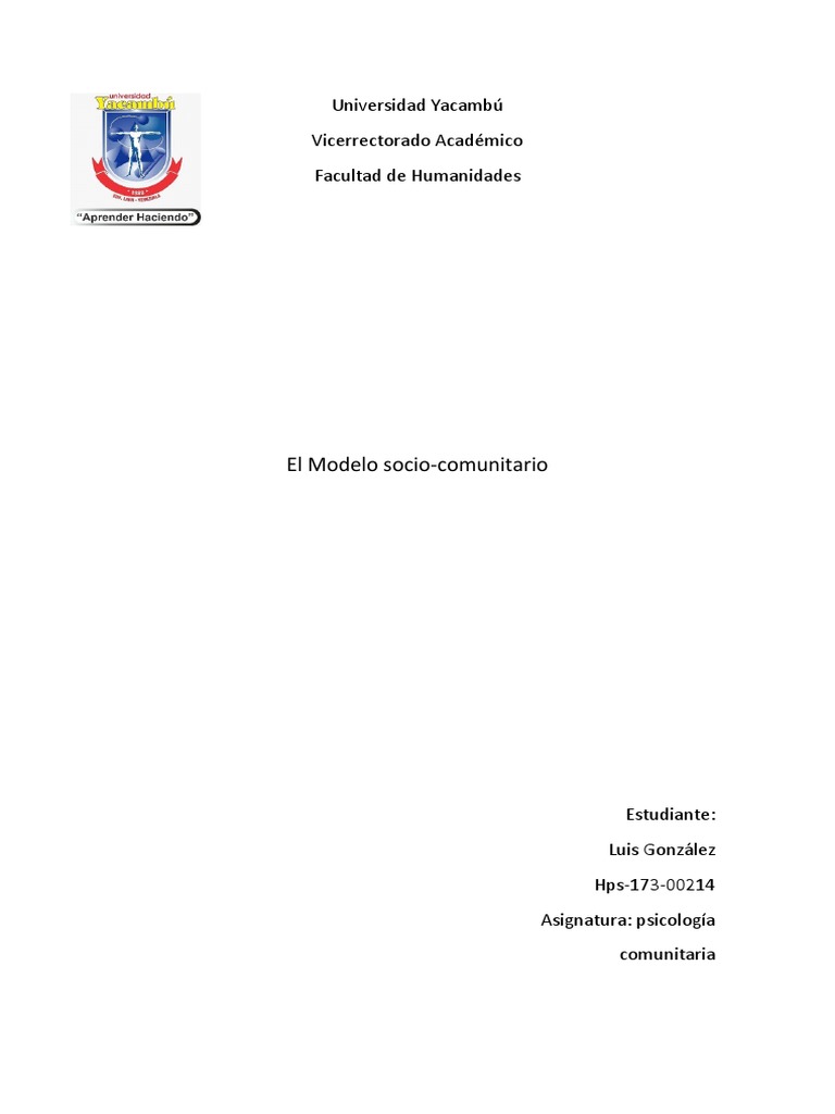 El Modelo Socio Comunitario | PDF | Trabajo Social | Sicología