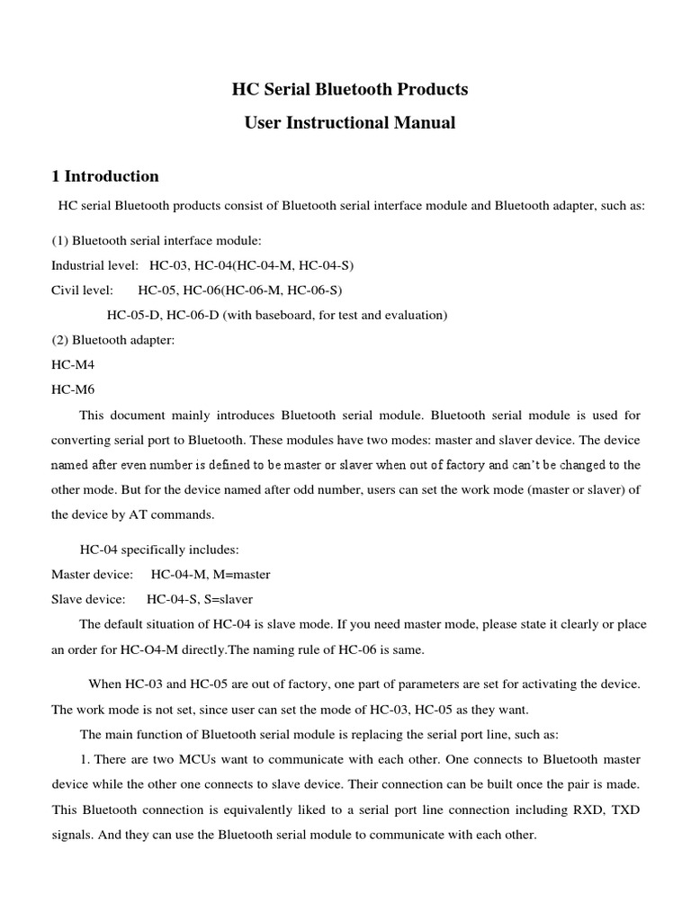 HC Serial Bluetooth Products User Instructional Manual | Download Free ...