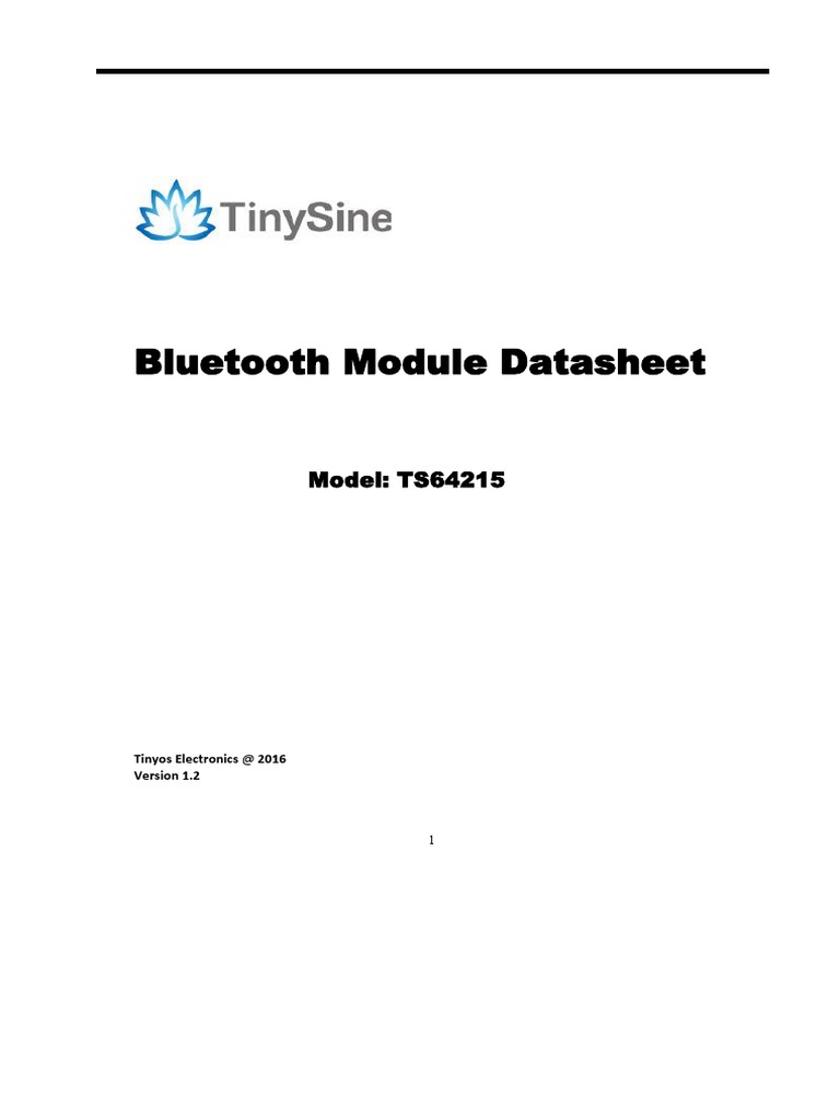 Bluetooth Module Datasheet: Model: TS64215 | PDF | Bluetooth | Microphone