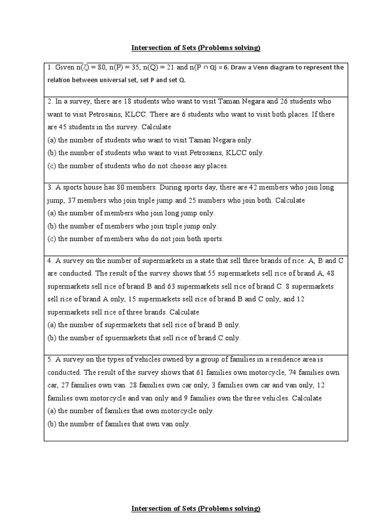 Intersection of Sets (Problems Solving) | PDF | Industries | Retailing