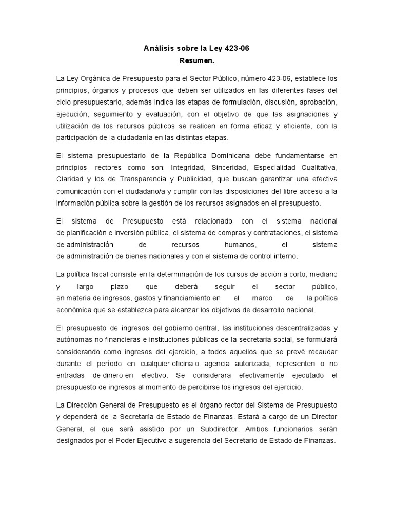 Análisis Sobre La Ley 423-06. | Descargar gratis PDF | Política ...