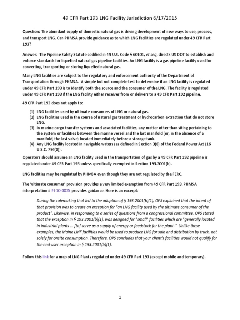 Jurisdiction 49 CFR Part 193 | PDF | Liquefied Natural Gas | Natural Gas