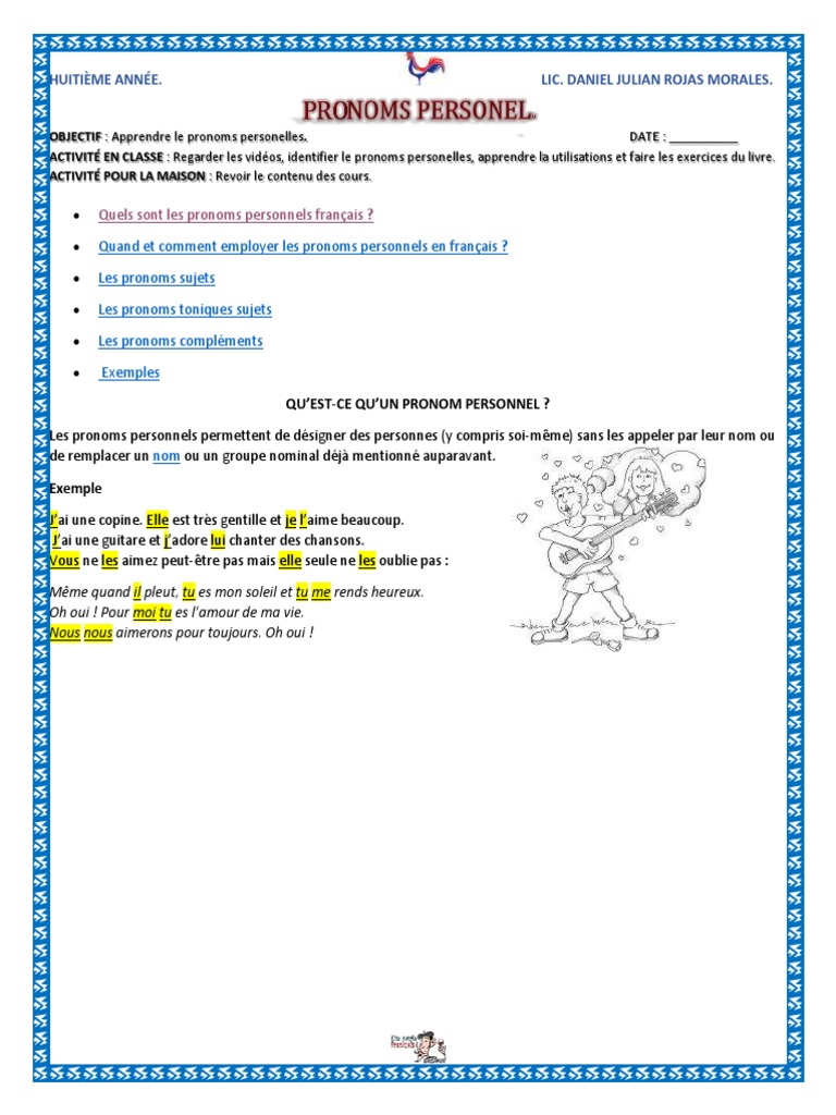 0 Guia Pronoms Personnels 8° | PDF | Pronom | Complément d'objet
