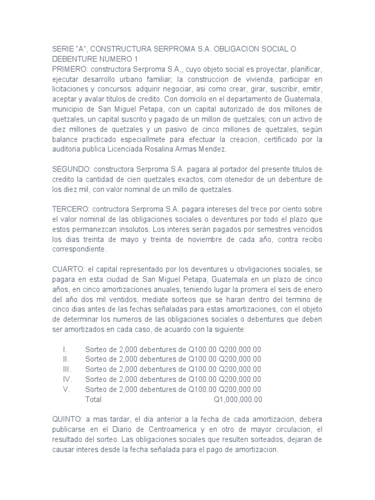 Ejemplo Debenture | Descargar gratis PDF | Guatemala | Interés
