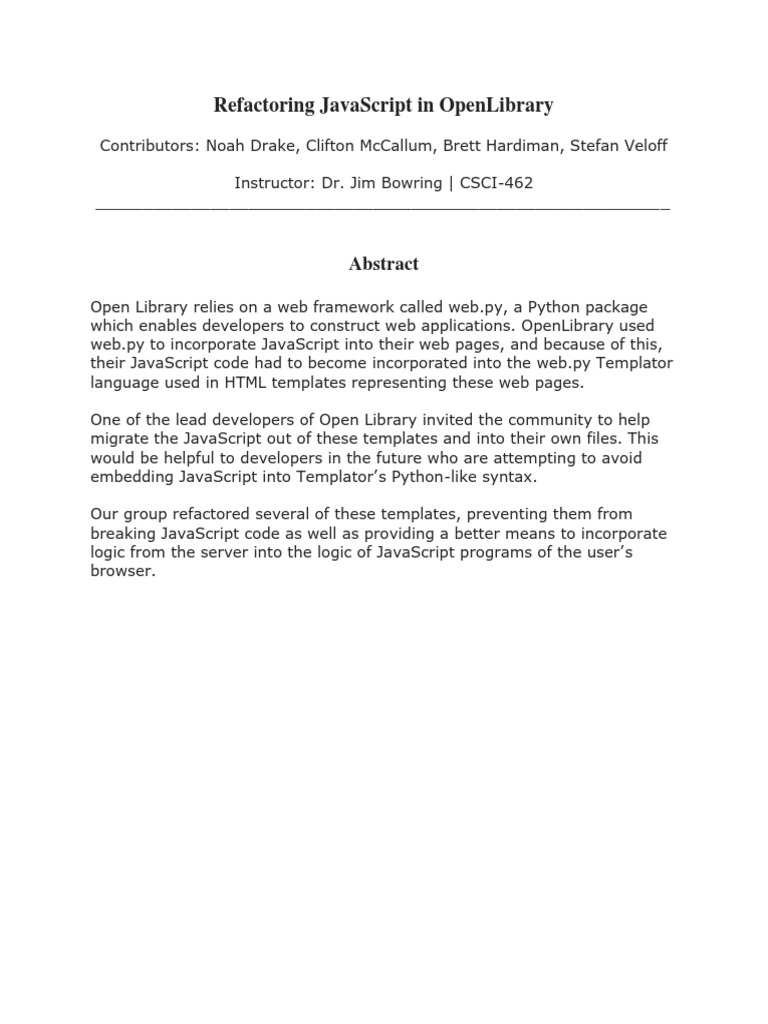 Refactoring JavaScript in OpenLibrary | PDF | Computers | Technology ...
