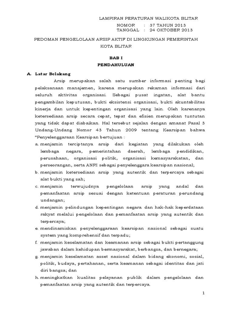 Perwali Pengelolaan Arsip Aktif | PDF | Ilmu Sosial