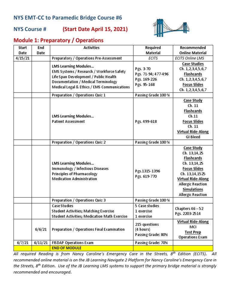 EMT-CC to Paramedic Bridge Course | PDF | Postgraduate Education | Test ...