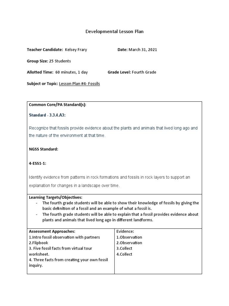 Eeu 305 - Lesson Plan 4 Fossils | PDF | Sedimentary Rock | Rock (Geology)