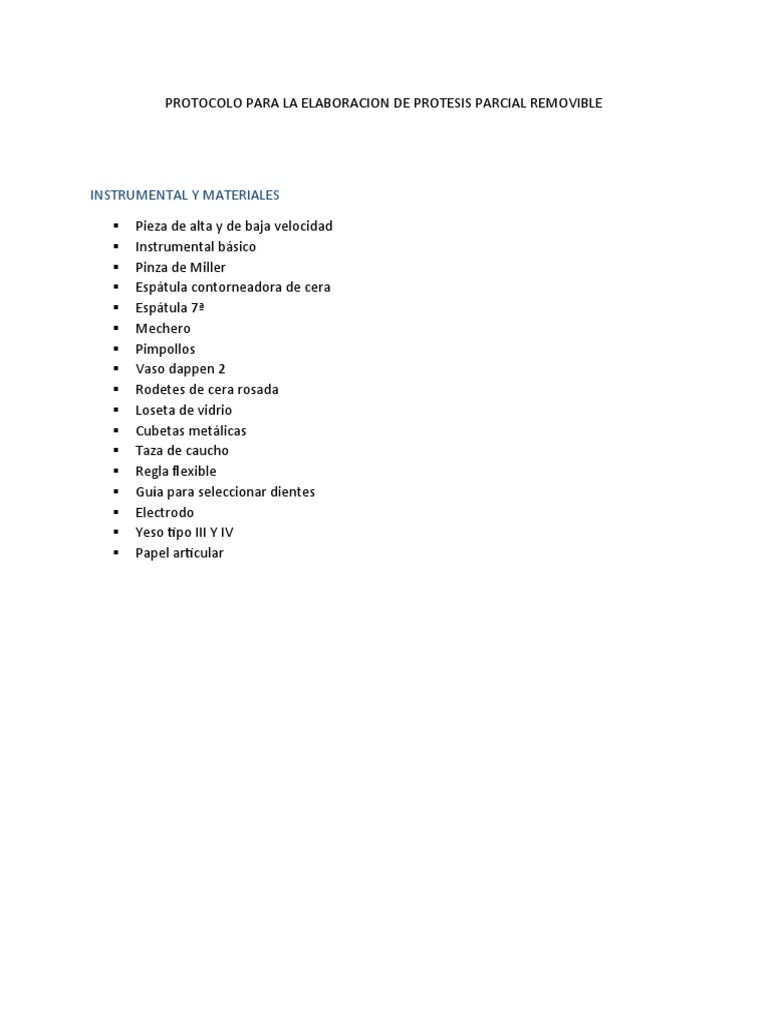 Protocolo Protesis Removible | PDF | Dentadura postiza | Odontología