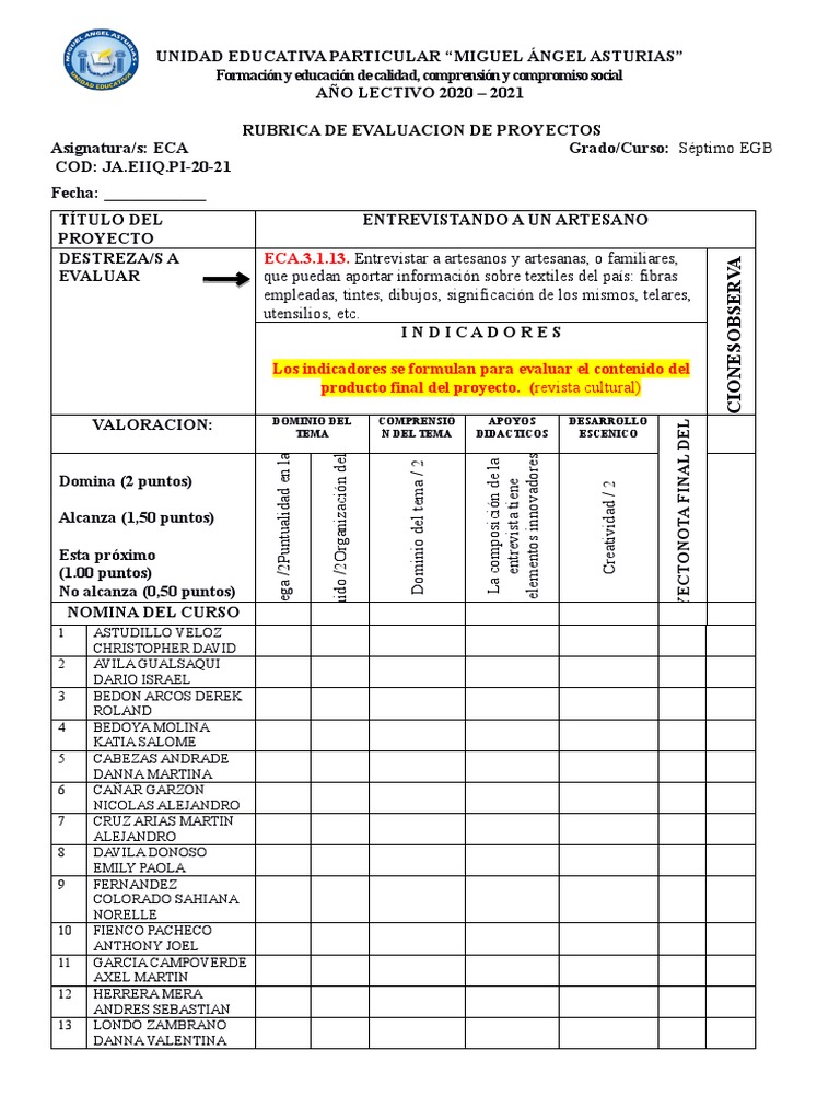 Rubrica 7mo Eca | PDF