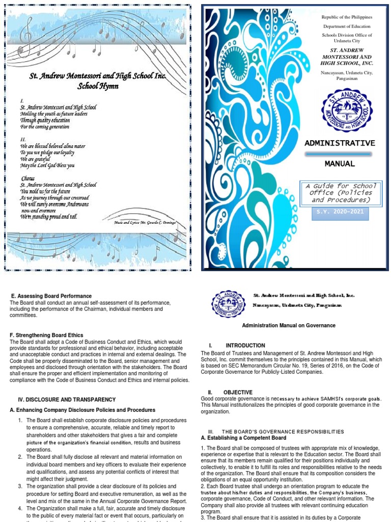 Admin Manual | PDF | Board Of Directors | Internal Control