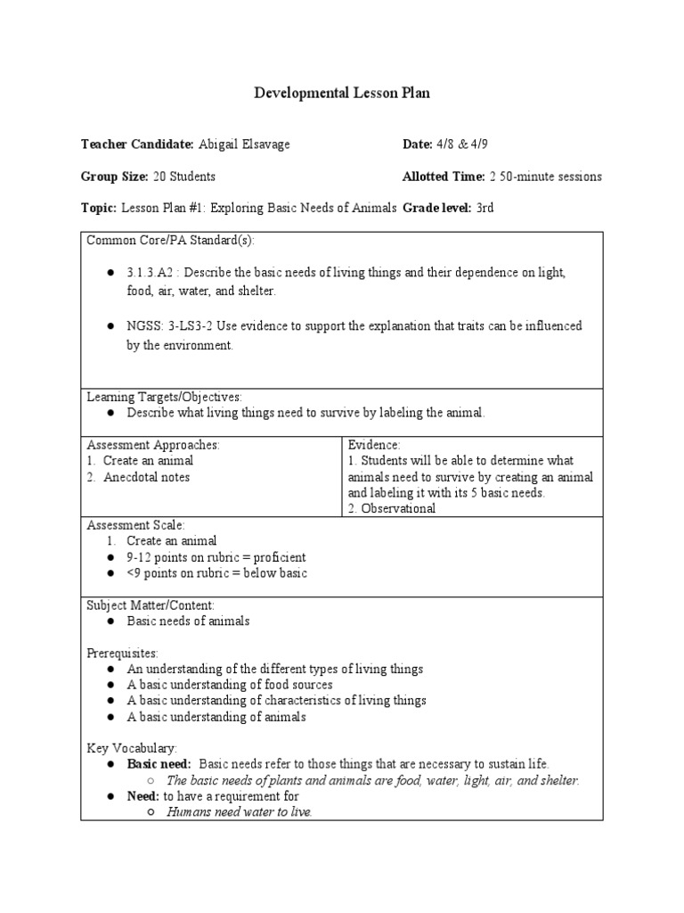 Lesson Plan 1 | PDF | Lesson Plan | Basic Needs
